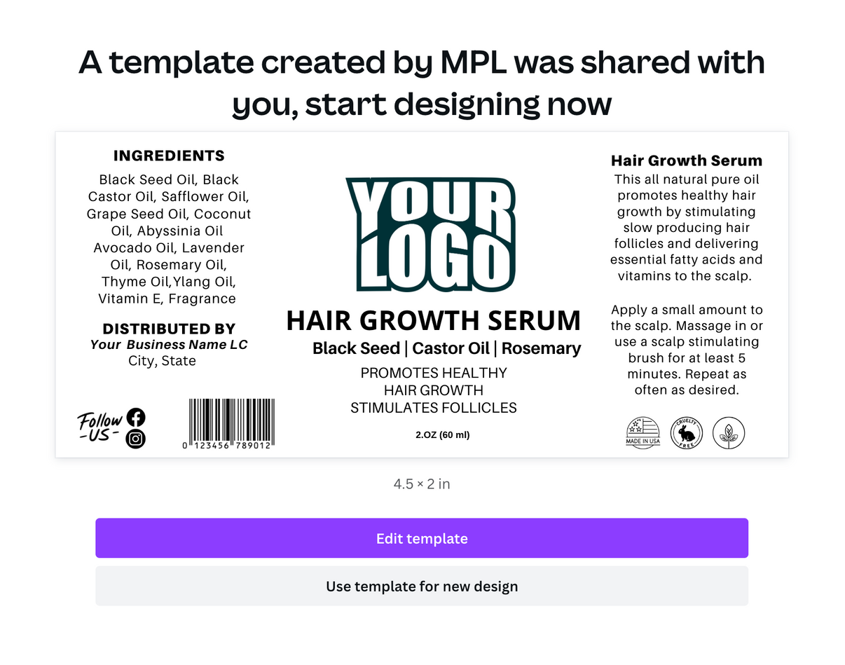 Hair Growth Oil Label Template – Morrows Private Label