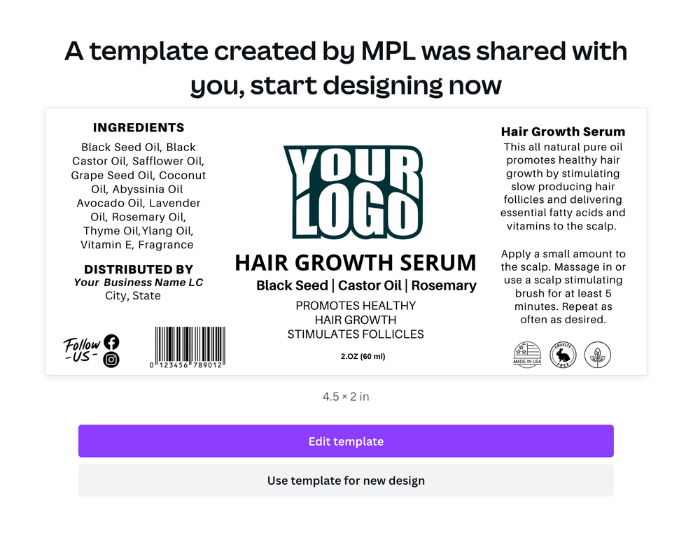 Hair Growth Oil Label Template – Morrows Private Label